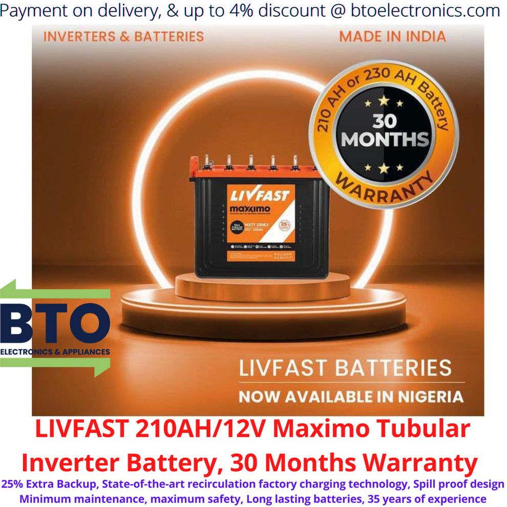 LIVFast 210AH/12V Maximo Tubular Inverter Battery 30 Months Warranty ...