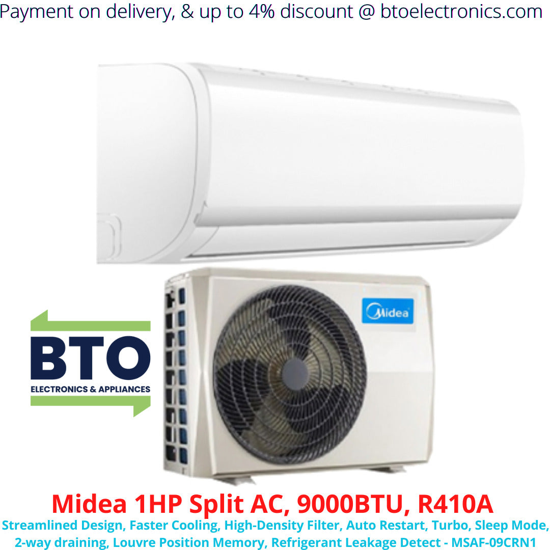 Midea 1HP Split Air Conditioner (AC) 9000BTU, R410A – BTO Electronics ...